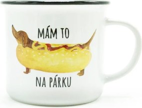 Keramický hrnek Mám to na párku, 250 ml – s vtipným motivem jezevčíka, autorský design, ve stylu plecháčku
