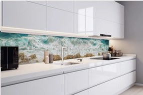 DIMEX | Fototapeta do kuchyně Rozbouřené moře KI-420-207 | 420 x 60 cm | béžová, modrá, bílá