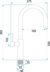 Rea Rivo, vysoká kuchyňská baterie h-365, broušená ocel, REA-B9340