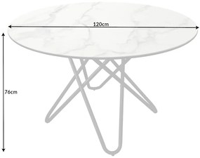 Kulatý jídelní stůl Malaika 120 cm bílý - vzor mramor