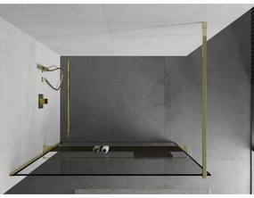 Mexen Kioto+ sprchová zástěna s poličkou a kolejnicí 140 x 200 cm, Průhledné/Černý vzor 8 mm, Zlatá - 800-140-121-50-70