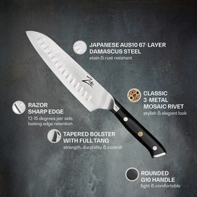 Alpha-Royal Japanese Series, 7" nůž santoku, damašková ocel