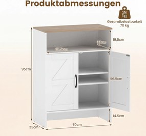 Costway Botník ve venkovském stylu s dvířky a 2 výškově – 70 × 35 × 95 cm