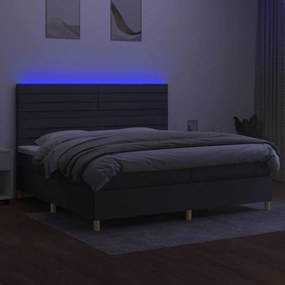 Box spring postel s matrací a LED tmavě šedá 200x200 cm textil 3135542