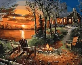 NORIMPEX Malování podle čísel Dům s krbem při západu slunce / 40x50 cm