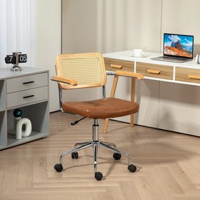 HOMCOM Otočná kancelářská židle, nastavitelná výška, desková židle s ratanovým opěradlem, houpací funkce, studijní židle, nosnost 120 kg, rozměry 60x…