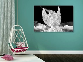 Obraz černobílý pečlivý andílek na nebi - 120x80 cm