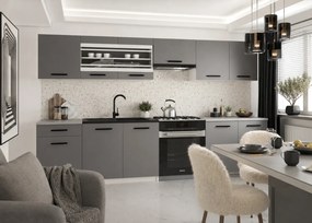 Kuchyňský nábytek 260 cm šedá antracit grafit s pracovní deskou  TOR PRIMO260/3/WT/SR/0/B1