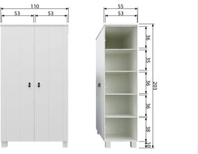 Bílá šatní skříň z borovicového dřeva 111x202 cm Ties – WOOOD