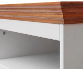 Massive home | Belluno Elegante malý bílý televizní stolek z masivu s dubovou deskou