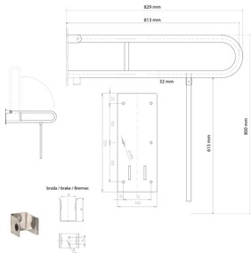 Sapho, Nástěnné madlo PRAVÉ 810x550mm, bílá, XH523