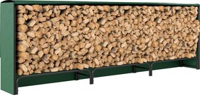 Outsunny venkovní kovový dřevník s nepromokavým potahem, nastavitelný rám, zvedaná police, 1 m³ (300 × 36 × 99 cm) — černá a tmavě zelená | Aosom