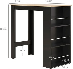 HOMCOM Vysoký Barový Stolek - rozměry 112D x 57Š x 106V cm - 3 police - černý