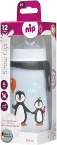 NIP Straw cup láhev s brčkem PP 330ml modrá / od 12 měsíců