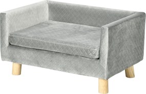 PawHut pohovka pro psy sametová dotyková pohovka pro malé psy do 8 kg s dřevěnými nohami šedá 64x45x36cm pro stylový nábytek pro domácí mazlíčky | Ao…
