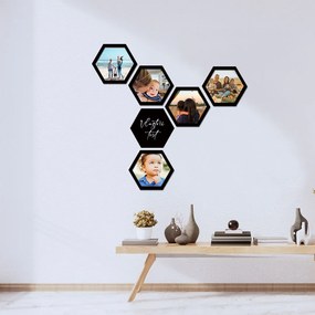 dřevo života Sada fotorámečků HEXAGON Zvolte barvu dekoru: Černá, Velikost fotorámečků: 15x21, Text: Láska