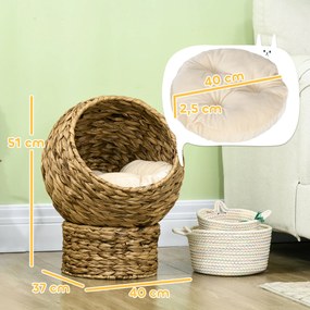 PawHut ratanový koš pro kočky s polštářem 42x33x52cm z vodního hyacintu, pohodlný a světle hnědý pro kočky | Aosom.de