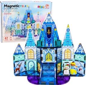 LEAN Toys Magnetické stavební kostky – Zámek ledové princezny, modré, 47 dílů