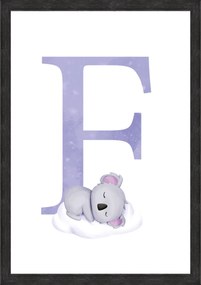 Abeceda písmena s koalou - Obraz, Plakát Velikost: A3 - 29,7x42 cm, Volba rámu: s černým rámem, Písmeno: F