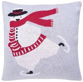 SCANquilt pletený povlak DESIGN medvěd na bruslích šedočervená 45 x 45 cm