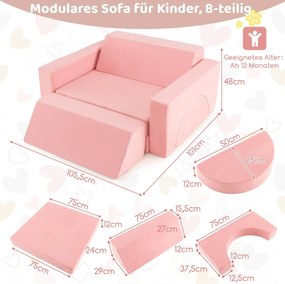 Costway Modulární dětská pohovka Play Sofa Modulární pohovka s odnímatelným