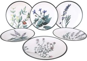 Sada 6 kameninových mělkých talířů Herbal 25 cm