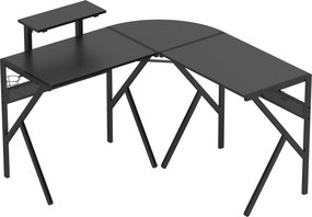 HOMCOM Herní stůl do tvaru L s rohovým designem 125 x 125 cm s povrchem z uhlíkových vláken, policí na monitor, držákem na hrníček a háčkem na sluchát