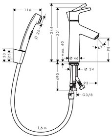 Hansgrohe Talis S, umyvadlová baterie s výpustí Push-Open a ruční bidetovou sprškou, chromová, 72290000
