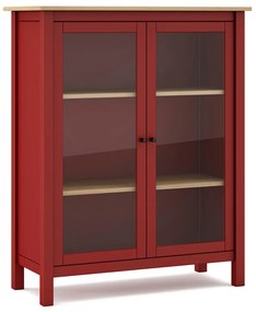 Červená/přírodní vitrína z borovicového dřeva 90x110 cm Misti – Marckeric