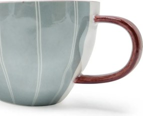 Porcelánový hrnek Line, 300 ml – šedý strukturovaný design s květinovým motivem