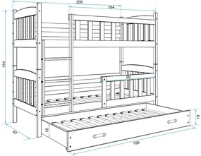 FALCO Patrová postel s přistýlkou Kuba borovice