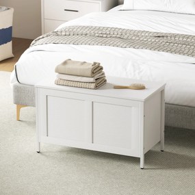 HOMCOM úložný truhla do ložnice 95 L s víkem, úložná lavice s bezpečnostními panty 80x40x50 cm bílá s dřevěnou texturou
