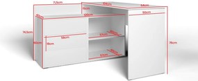 Bílý rohový psací stůl Tivo 120 cm se skříňkou, zásuvkami a policemi - univerzální