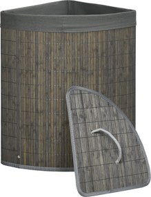 HOMCOM Bamboo Koš na Prádlo s Víkem 55L, Sběrač Prádla s Rukojeťmi, Odnímatelný Prádlo Vak, Rohový Koš na Prádlo pro Koupelnu, Ložnici, Šedý | Aosom