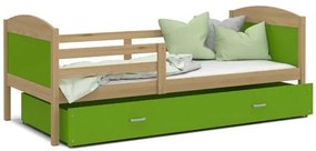 Dětská postel MATYAS P 80x190 cm s borovicovou konstrukcí v zelené barvě se šuplíkem.