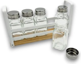 5Five® Sada 5ks hranatých kořenek v praktickém stojánku BALM, bílý kov, dřevo, 21,8 x 5,2 x 12,6 cm