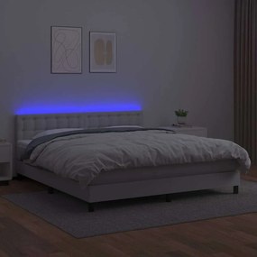 Box spring postel s matrací a LED bílá 180x200 cm umělá kůže 3134238