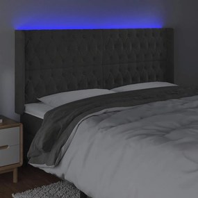 Čelo postele s LED tmavě šedé 183 x 16 x 118/128 cm samet 3124445