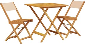 3dílný bistro set béžový textil a masivní dřevo 3281871
