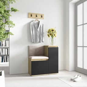 Eka Předsíňová stěna s čalouněnými panely Trinity 30 - Dub Artisan s černou / Světlá béžová 2303