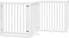 Zábrana pro psy s dvířky skládací 6 panelů bílá 480 cm topol 3155677