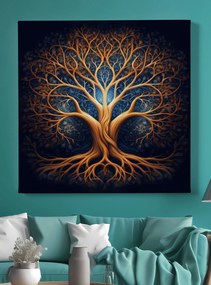 Obraz na plátně - Zlato modrý strom života na černém pozadí FeelHappy.cz Velikost obrazu: 40 x 40 cm