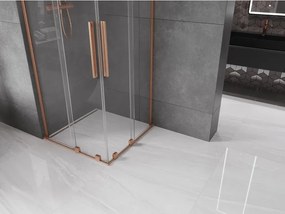 Mexen Velar L Duo, sprchový kout s posuvnými dveřmi 100 x 100 cm, 8mm čiré sklo, měděná matná, 871-100-100-02-03-65