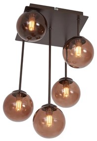 Designové stropní svítidlo bronzové s bronzovým sklem 5-světelné - Atény