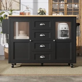 Aosom Kuchyňský ostrov s nastavitelnou pracovní deskou, dvěma dveřmi a čtyřmi zásuvkami, 137,9 x 45/73 x 92,5 cm, černá