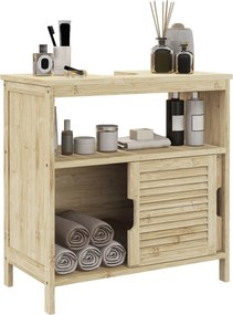 HOMCOM Bambusový skříňka pod umyvadlo, Koupelnová skříňka s 2 posuvnými dveřmi, 60 x 30 x 60 cm, Přírodní dřevo