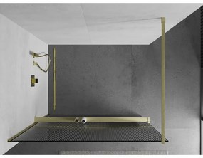 Mexen Kioto+, sprchová zástěna Walk-In s poličkou a věšákem 130 x 200 cm, 8mm sklo s žebrovým vzorem, zlatý matný profil, 800-130-121-55-09