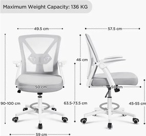 Kancelářská židle Yaheetech – světle šedá, 59 cm (šířka) × 57,5 cm (hloubka) × 90 cm – 100 cm (výška) (267709144495)