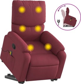 Zvedací masážní polohovací křeslo vínové textil 3204839