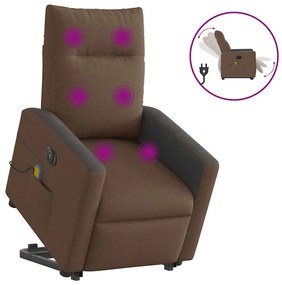 Elektrické zvedací masážní polohovací křeslo hnědé textil 3324076